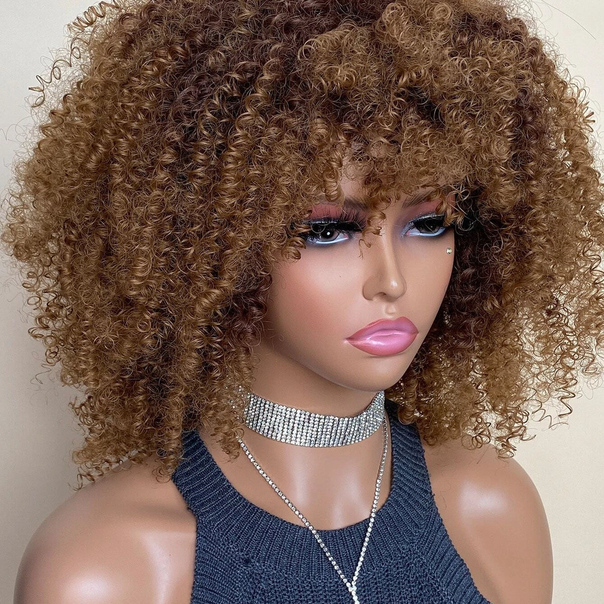Jenna Short Curly Wig Synthetic Style With Bangs Eternalwigs Uk