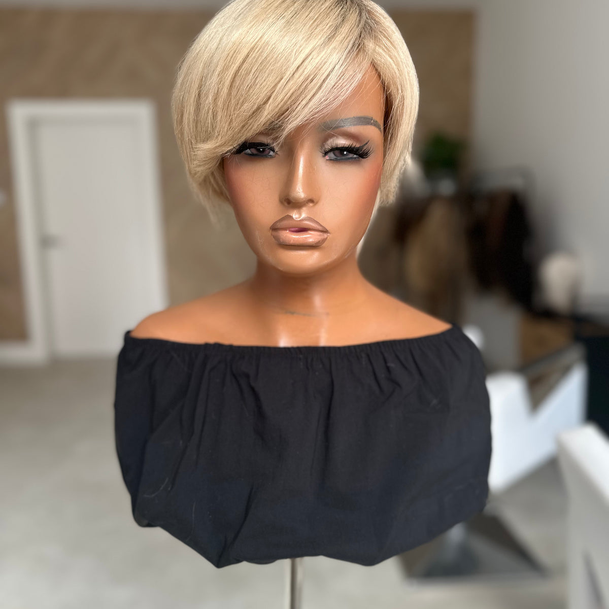 Short Blonde Short Pixie Real Human Hair Wig Side Fringe – Eternal Wigs UK