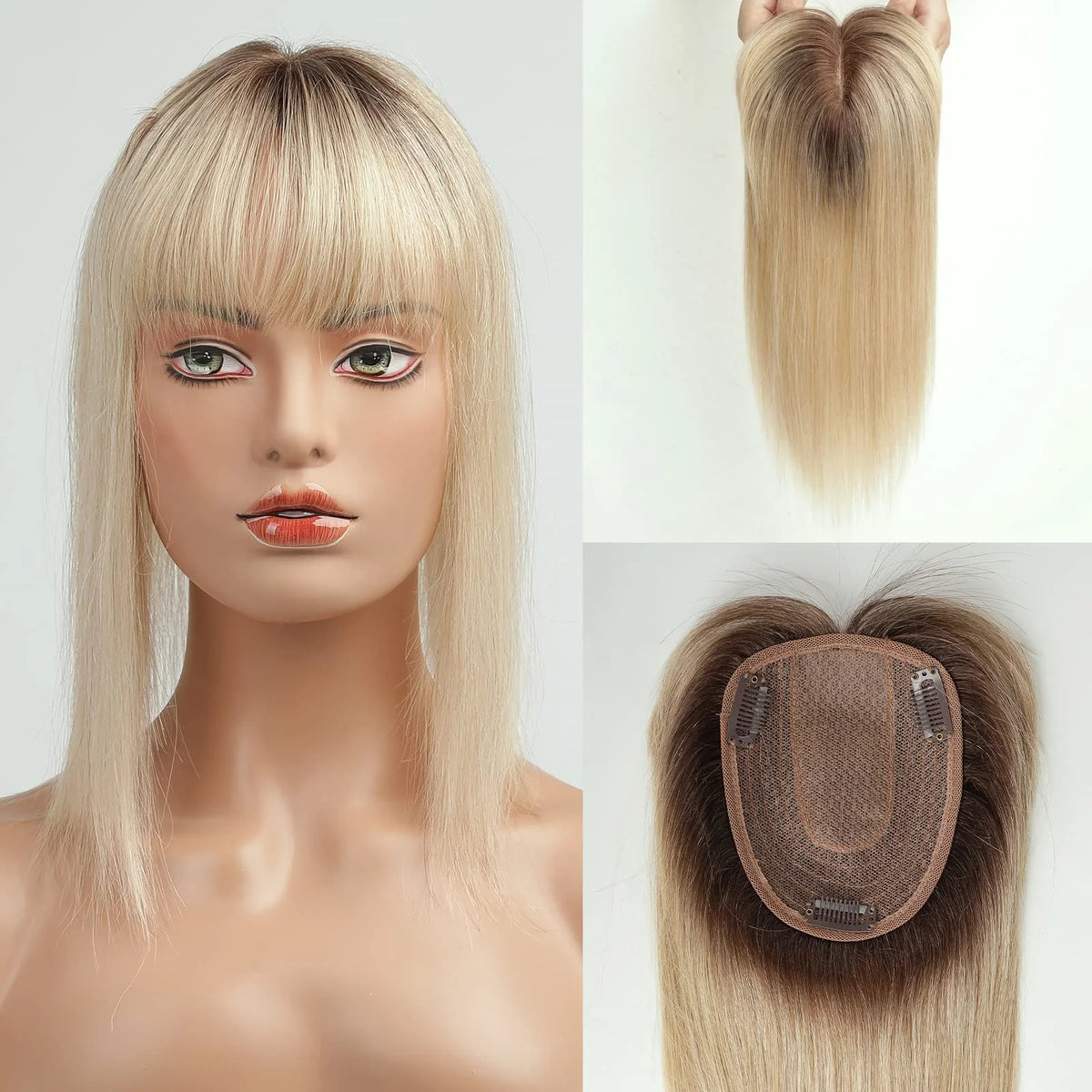 Blonde Hair Toppers Real Human Hair Silk Base With Bangs – Eternal Wigs UK